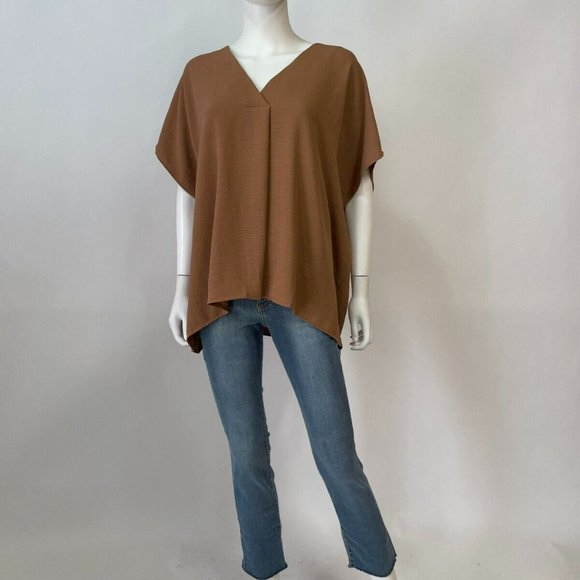 entro | Tops | Entro Short Sleeve Camel Brown Tunic Vneck Top | Poshmark